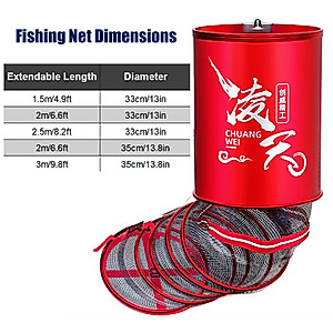 Fishing Keep Net Cage Portable Rubber Fishing Net Mesh, 5ft / 6.5ft / 8ft / 10ft Length Fish Cage Trap, Fishing Accessories Tool Fish Keep Basket with Bag (Size : 2.5m/8.2ft x 33cm/13in)