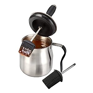 WEQUALITY 32oz Basting Pot with 2 Replaceable Basting Brush Set，Grill BBQ Accessories，Cooking&Grilling Gifts for Men and Dad，Premium Stainless Steel 304 Barbecue Sauce Pot
