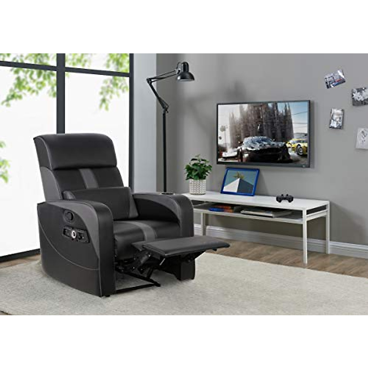 X Rocker Gamma Recliner Gaming Chair, 2.1 Bluetooth Audio System, Headrest Mounted Speakers, Built-in Footrest and Cupholder, 718001, 34.84" x 39.37" x 30.31", Black