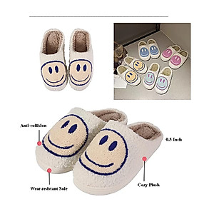 Doxwater Smile Face Slippers Women's Men's Comfy Warm Plush Slip-On House Slipper for Winter Indoor Outdoor Soft Cushion Non-slip Fluffy Slides Slippers with Memory Foam for Girls Boys
