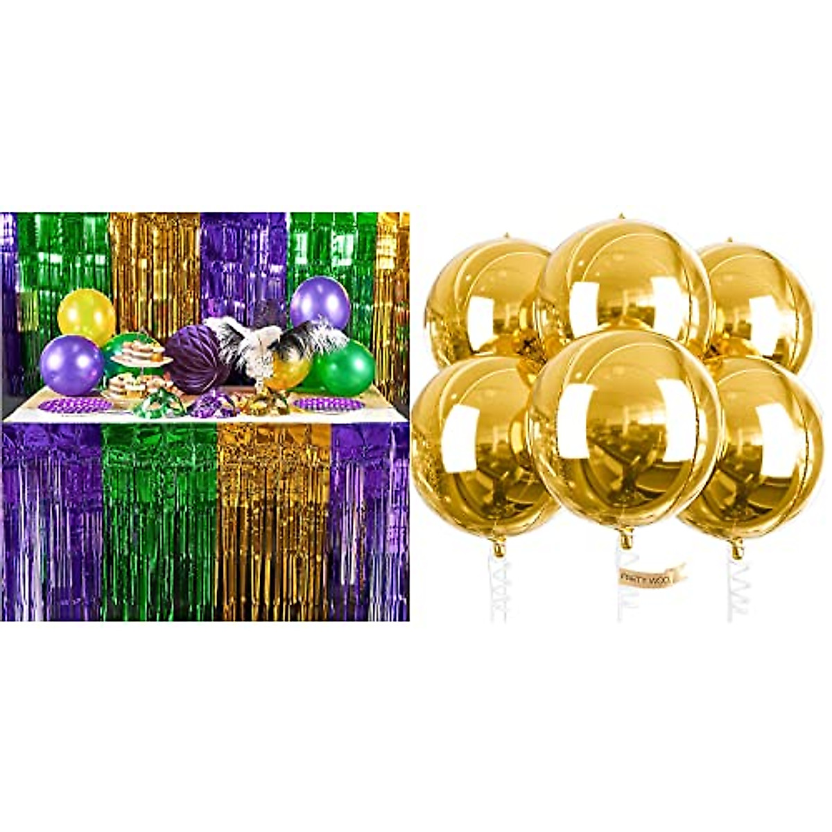 PartyWoo Mardi Gras Decorations set and Gold Foil Balloons 6 pcs