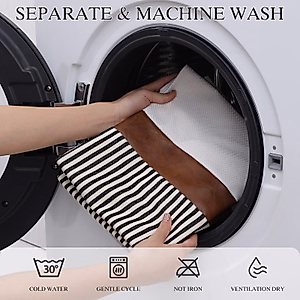 Mecatny Faux Leather Throw Pillows for Couch - Farmhouse Decorative Pillows with Inserts Included - Boho Striped Accent Pillows for Living Room - 18" x 18" - Black (Set of 2)