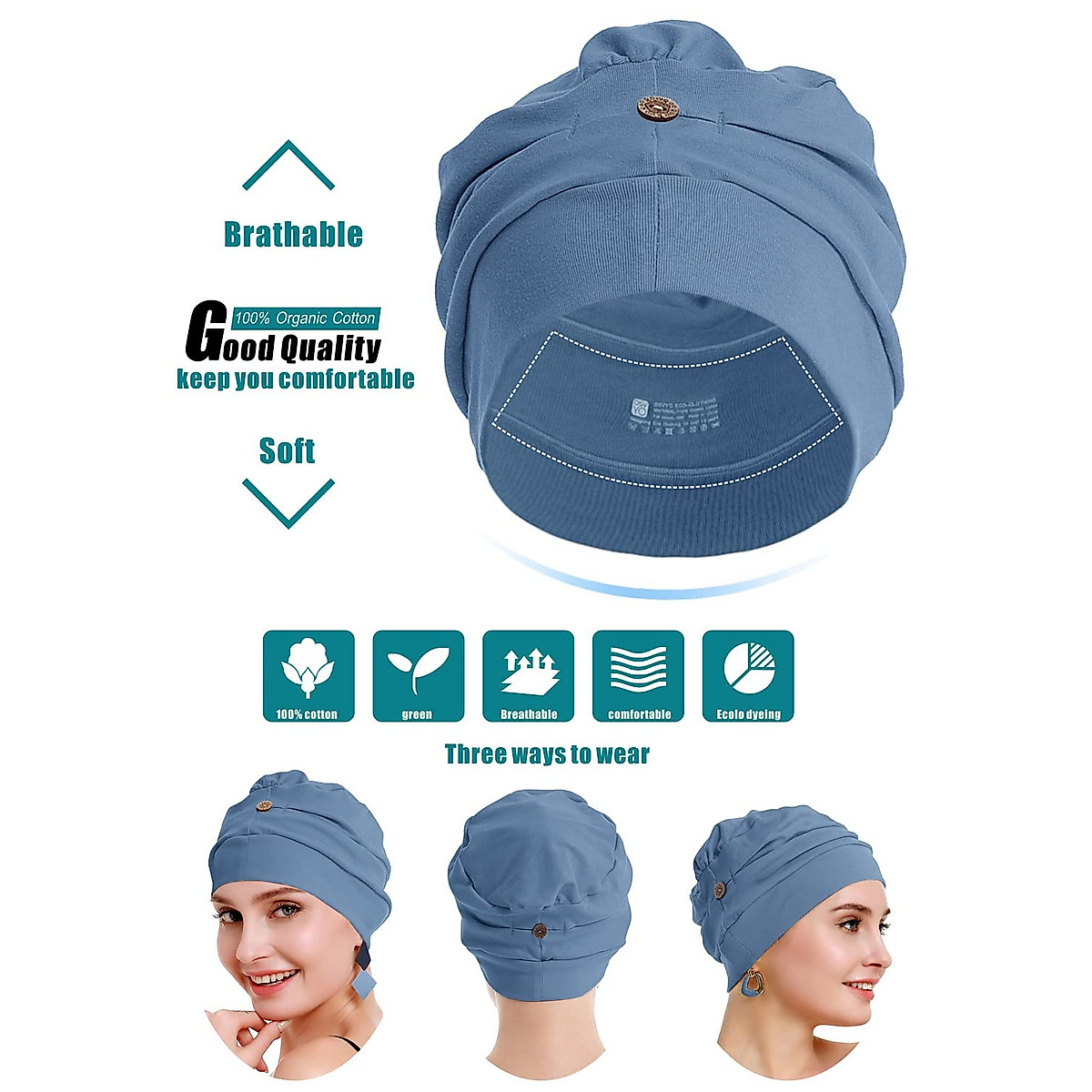 osvyo Cotton Chemo Turbans for Women Cancer hairloss hat - Cotton LightWeight headwear Sealed Packaging BLACK