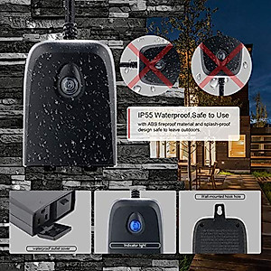 Smart Outdoor Plug, Smart WiFi Outdoor Plug Compatible with Alexa, Google Home and IFTTT, 2 Outlets, Timer and Remote Control, IP55 Waterproof, Smart Outdoor Switch with Energy Monitoring - Black