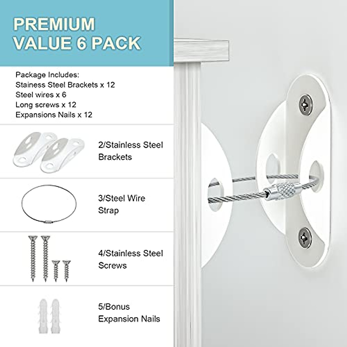 Furniture Anchors (6 Pack) 2023 Upgraded Furniture Straps for Baby Proofing, Secure 400 Pound Furniture Prevent Falling Anti Tip Earthquake Straps for Child Safety