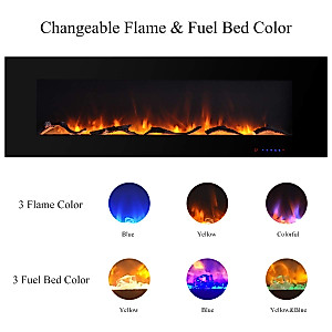 Valuxhome Electric Fireplace, 72 Inches Wall Mounted Fireplace with Overheating Protection, Thermostat, Timer & Remote, Log & Crystal, Touch Screen, 1500/750W, Black