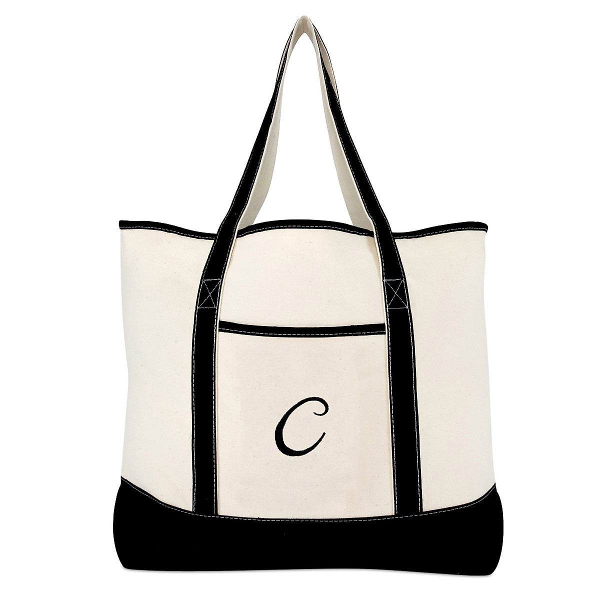 DALIX Monogram Bag Personalized Totes For Women Open Top Black Letter C