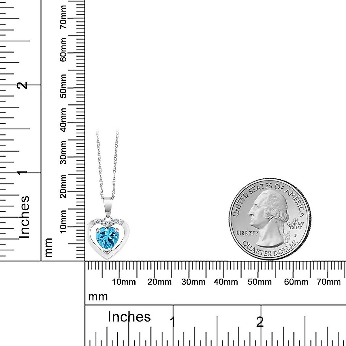 Gem Stone King 10K White Gold 6MM Heart Shape Gemstone Birthstone and White Diamond Pendant Necklace | Gold Necklace for Women | With 18 Inch Chain