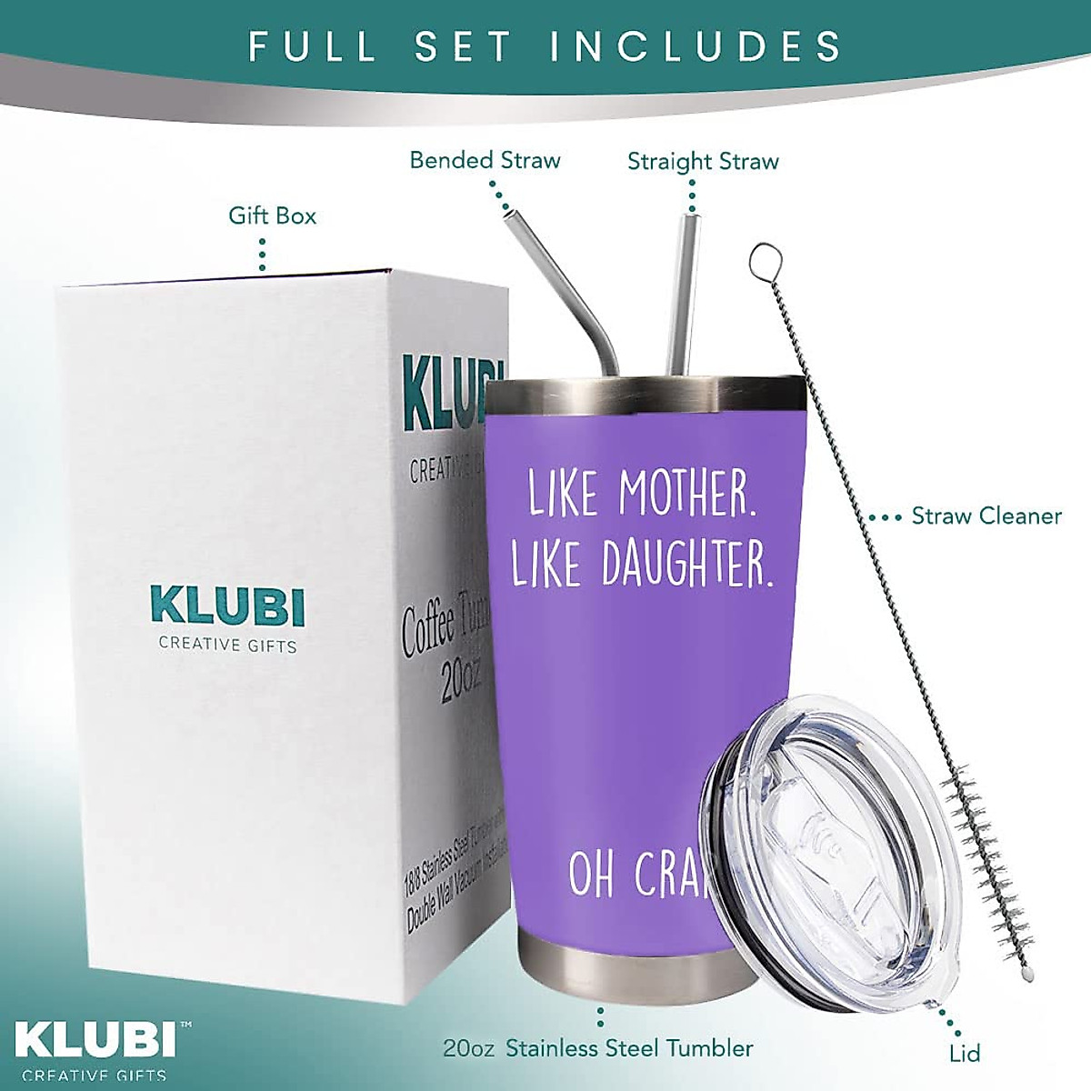 Mom Gifts From Daughter- Like Mother Like Daughter 20oz Coffee Travel Tumbler/Mug Purple - Funny Gift Idea for Mom, Mothers Day, Her, Unique, Best, Birthday, Presents