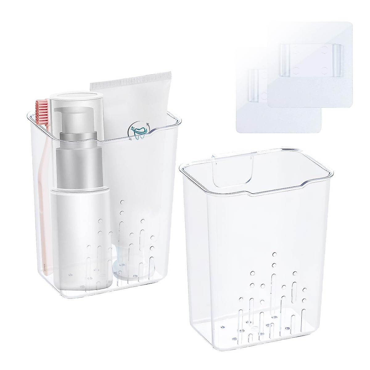 KKONHII 2 Packs Cabinet Door Organizer, Acrylic Adhesive Shelf Wall Mounted Storage, Self Adhesive Shower Shelves Without Drilling, Automatic Draining Clear Shower Organizer for Bathroom