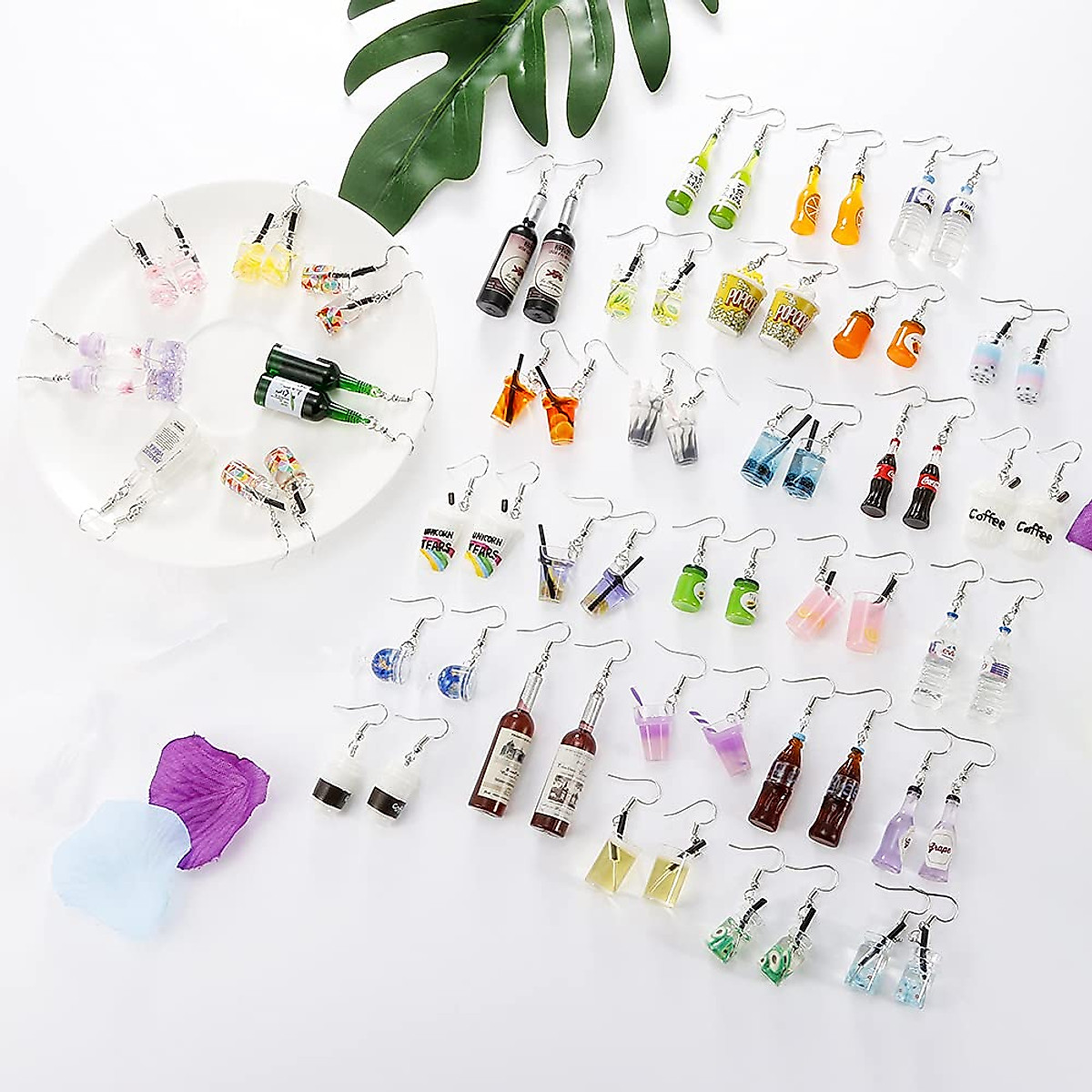 20 Pairs Random Mixed Resin Acrylic & Metal Earrings Set, Weird Dangle Drop Drink Bottle Animal Pendant Earring, Funny Statement Fashion Hoop Earring Jewelry for Women (20pcs Random Mixed)
