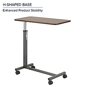 Drive Medical 13067 Adjustable Non Tilt Top Overbed Table With Wheels for Hospital and Home Use, Standing Desk, Silver Vein