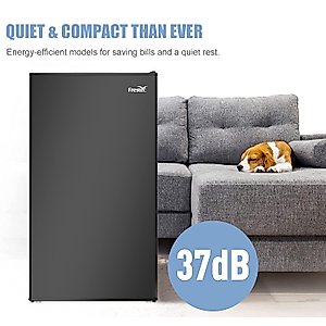 Compact Fridge 3.2 CU.FT. Mini Dorm Refrigerator Small Fridge with Freezer, 37 dB Low Noise, Adjustable Temperature, Reversible Door, for Home Office Dorm or RV (Black)