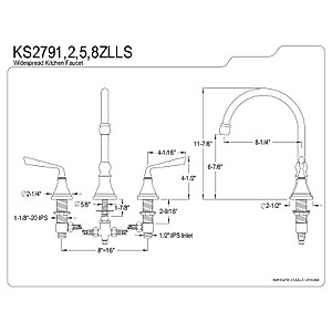 Kingston Brass KS2798ZLLS Silver Sage Widespread ADA Kitchen Faucet Without Sprayer, Brushed Nickel