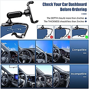 360 Degree Rotation Dashboard Cell Phone Holder for Car Clip Mount Stand Suitable for 4 to 7 inch Smartphones (Black)