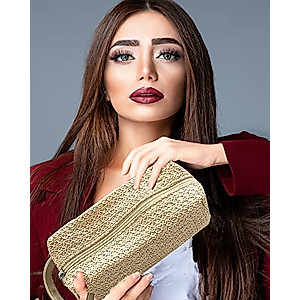 Aifong Womens Straw Clutch Bag Summer Beach Straw Clutch handbag Zipper Wristlet Bag for Women(Beige)