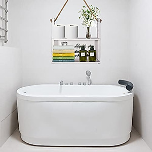 OFIDELITY 2 Tier Over Toilet Storage Bathroom Organizer Shelf, for Toilet Paper Holder Storage, Restroom Decor Wall Hanging Shelves with Hanging Hook, Bottles Towel Organisers Rack (Seat)