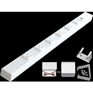 24” Hardwired Power Strip, 6 Vertical Outlets (NOT Tamper Resistant), NO Ears (Without mounting tabs), 15A (NOT a 20 Amp Unit), with USB, White