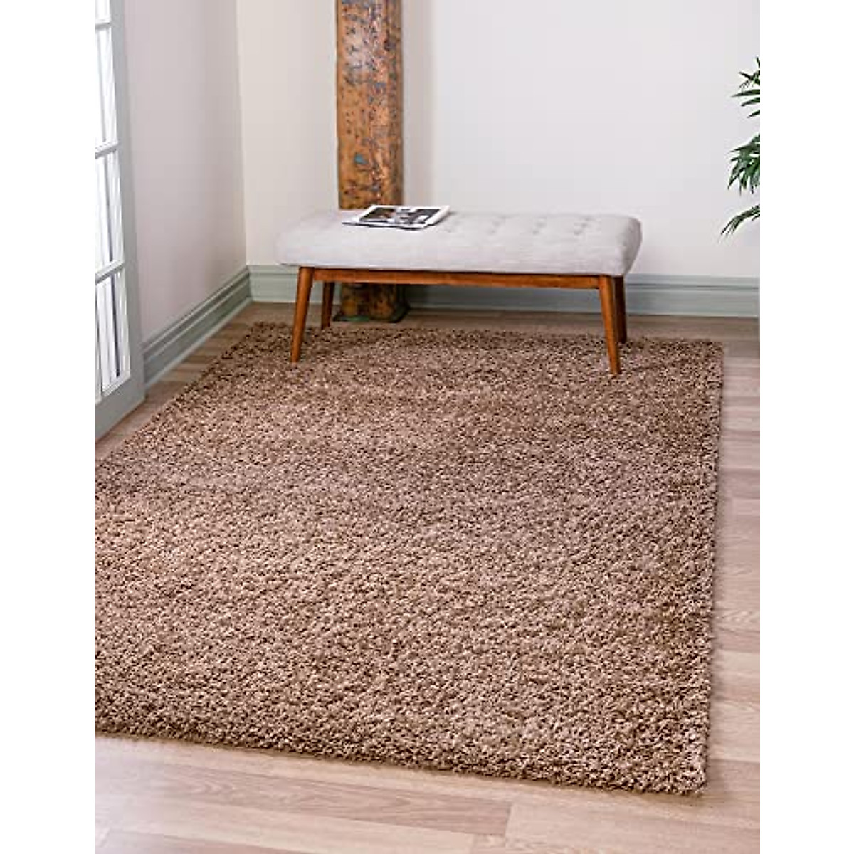 Rugs.com Über Cozy Solid Shag Collection Rug – 5 x 8 Sandy Brown Shag Rug Perfect 5 x 8 Feet