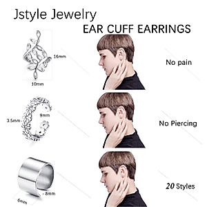 Jstyle 20Pcs Adjustable Ear Cuffs Earrings Set for Women Stainless Steel Non-Piercing Cartilage Clip On Wrap Earring Set