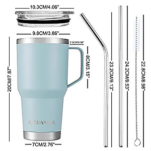 AQUAPHILE 30oz Stainless Steel Insulated Coffee Mug with Handle, Double Walled Vacuum Travel Cup with Lid & Straw, Reusable Thermal Coffee Cup, Portable Coffee Tumbler, for Hot&Cold Drinks(Light Blue)