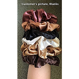 6 Pcs Satin Silk Hair Scrunchies Soft Hair Ties Fashion Hair Bands Hair Bow Ropes Hair Elastic Ponytail Holders Hair Accessories for Women and Girls (4.5 inch, Classic color)