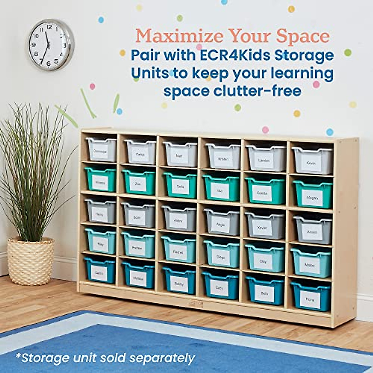 ECR4Kids Scoop Front Storage Bin, Multipurpose Organization, Contemporary, 30-Piece