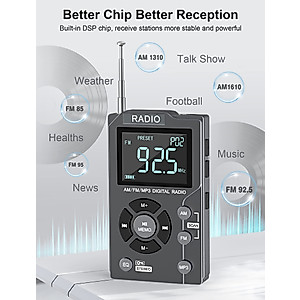 Digital AM FM Radio Portable Pocket Radio with Best Reception,600 mAh Rechargeable Walkman Radio with Stereo Earphone,Personal Radio Support TF Card,Large LCD Screen and Lock Screen