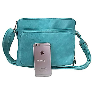Zzfab Small Multi-pocket Faux Soft Leather Cross Body Purse with Side Organizer Turquoise