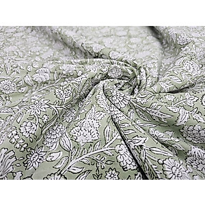 Green Hand Block Printed Indian Natural Cotton Jaipuri Print Sanganeri Kurti Print Fabric by The Yard (3 Yard)