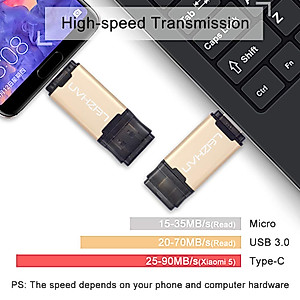 128GB 3in1 USB Flash Drive for Android Phone (Both Micro and Type-C),USB 3.0 3-in-1 128GB Photo Stick for Samsung Galaxy Note 10, S10,Note 9, S9, S8,S7,S6,S5, Google Pixel USB Drive