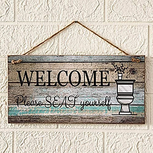 Yankario Funny Wall Décor Sign for Bathroom, Farmhouse Rustic Bathroom Wall Art Pictures Decoration, 12"×6" Please Seat Yourself Wood Plaque