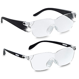 Zoom Vision Hands Free Magnifying Glasses with Light, 160% Magnification and dual LED lights, Includes Non Lighted Magnifying Glasses for Reading, Close Work and Crafts