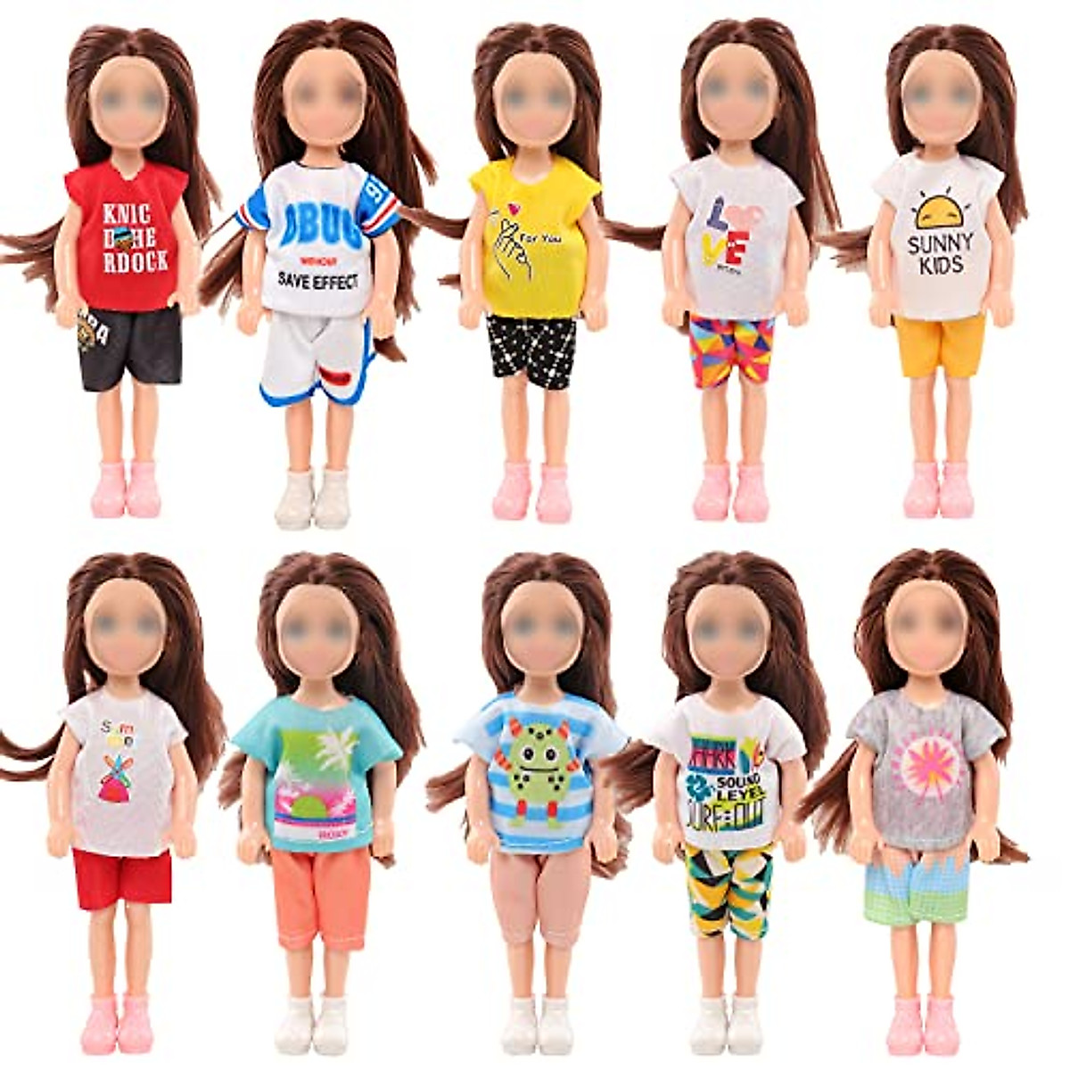 Joyfun 7 Pcs 6 Inch Girl Doll Clothes 3 Pieces Dress, 2 Pieces Outfits and 2 pcs Shoes for 11.5 Inch Girl's Sister 6" Doll
