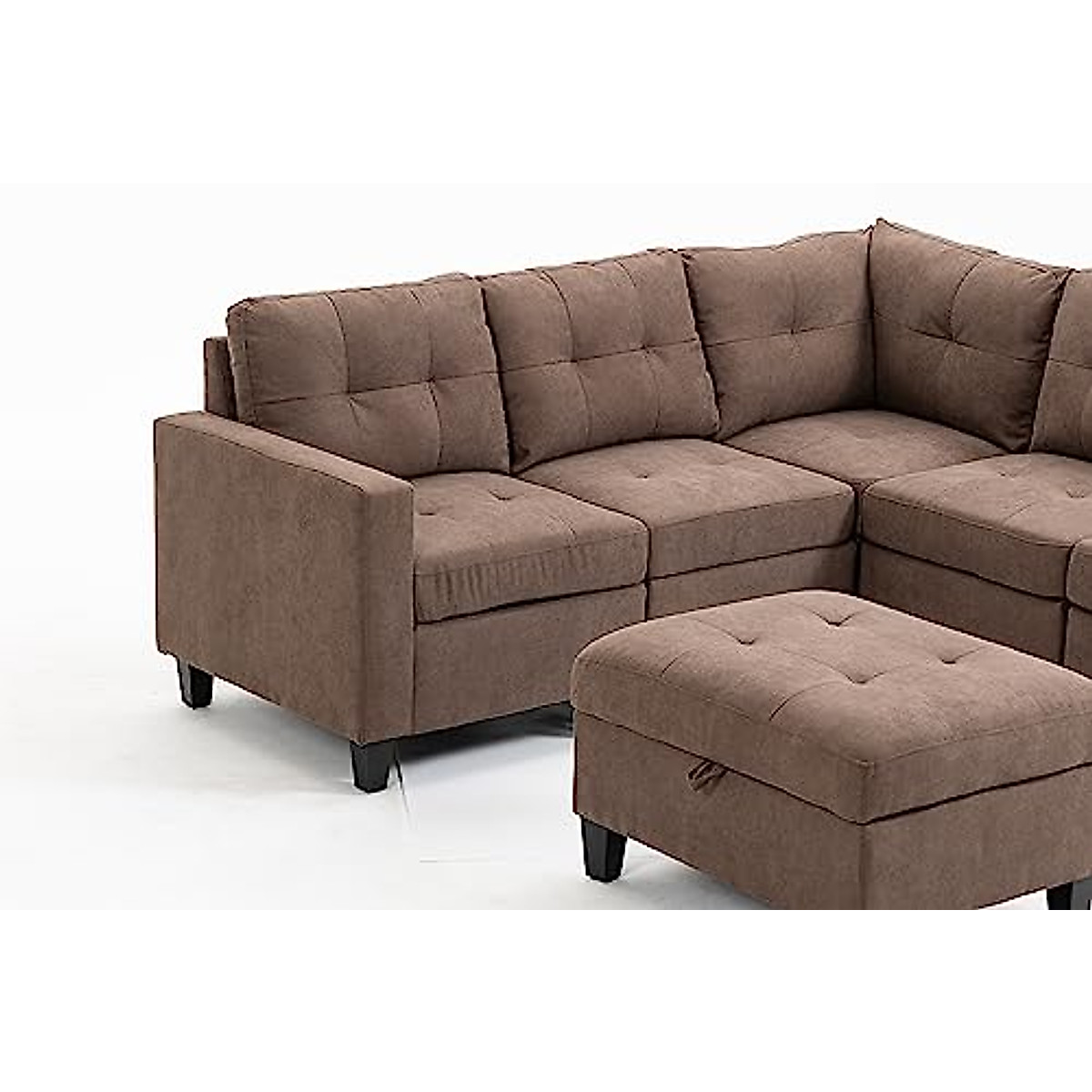 UBGO Sectional, Living Room Furniture Set,L-Shaped Modular Sofas with Left & Right Arm, Corner Chair, Ottomans Table,Extra Wide Chaise Lounge Couch for Home, Apartment (Brown)