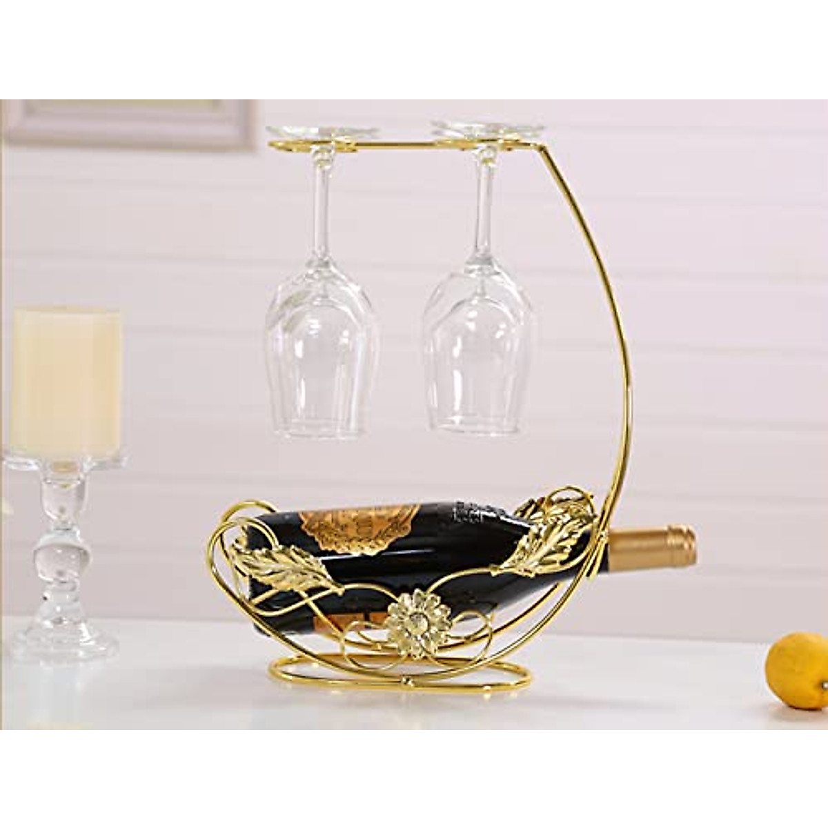 Hongiuia Wine Glass Rack - Metal Wine Bottle rRack Standing Display Rack, Desktop Stemware Storage Rack - Glod