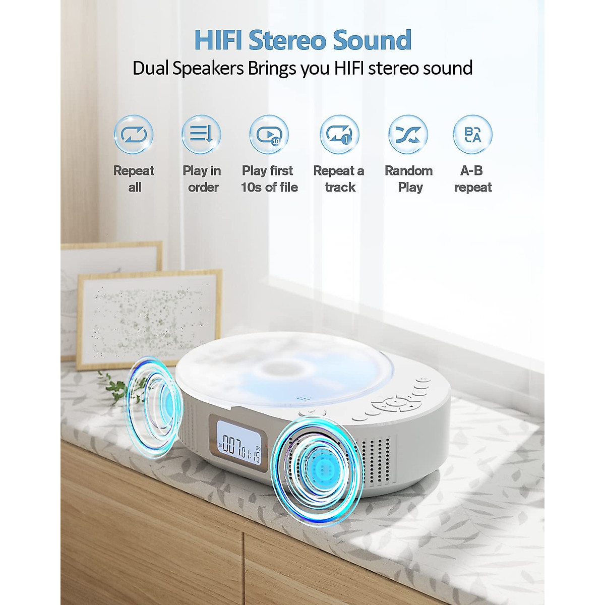 CD Player Portable, FELEMAN Upgraded Boombox CD Player & Bluetooth Speaker 2 in 1 Combo, Rechargeable Portable CD Player for Car/Home with Remote Control, FM Radio, Support AUX/USB, Headphone Jack
