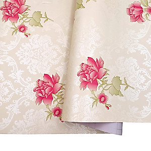SimpleLife4U Pink Peony Furniture Protect Paper Removable Vinyl Damask Shelf Drawer Liner 17.7 Inches by 9.8 Feet