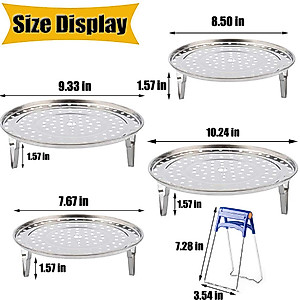 Round Stainless Steel Steamer Rack 7.6" 8.5" 9.33" 10.23" Inch Diameter Steaming Rack Stand Canner Canning Racks Stock Pot Steaming Tray Pressure Cooker Cooking Toast Bread Salad Baking (4 Pack)
