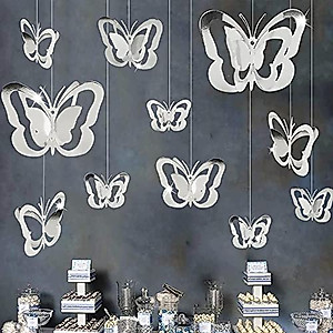 BEISHIDA 3D Silver Butterfly Birthday Decorations Including 3 Sizes Hanging Butterfly Garland for Wedding Baby Shower Garden Themed Tea Party Graduation
