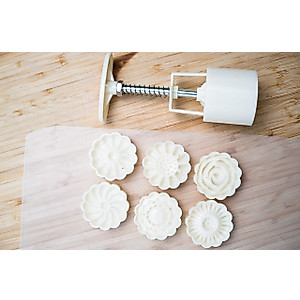 Dadam Cookie Press Mid-Autumn Festival Hand-Pressure Moon Cake Mould with 6 Pcs Mode Pattern for 1 Sets - 50g Cookie Stamp Mooncake Mold Set - Cookie Stamps DIY Decoration Press Cake Cutter