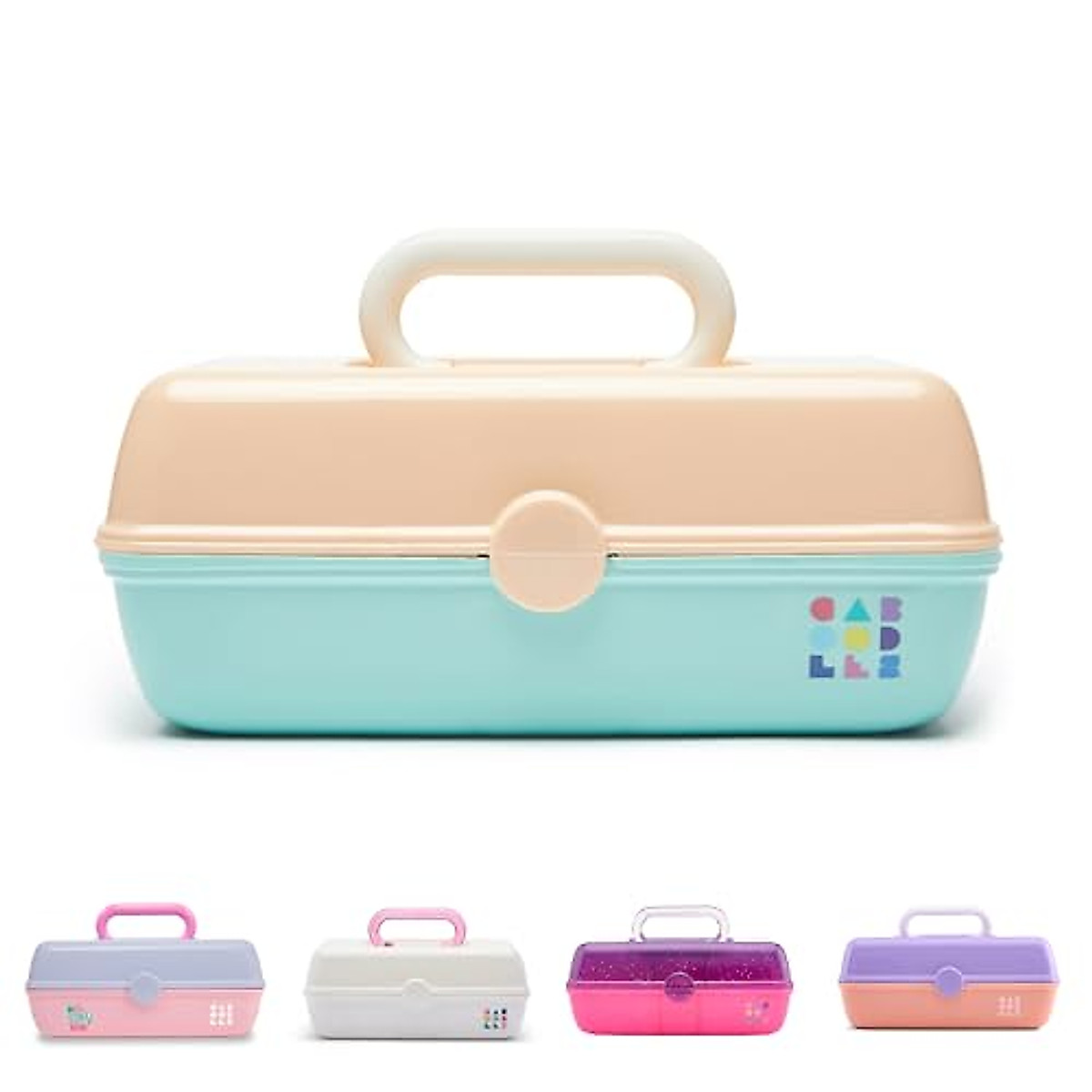 Caboodles Pretty in Petite Makeup Box, Two-Tone Peach on Seafoam, Hard Plastic Organizer Box, 2 Swivel Trays, Fashion Mirror, Secure Latch for Safe Travel