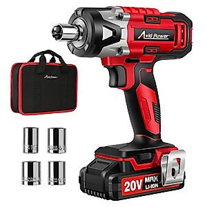 AVID POWER Cordless Impact Wrench, 3/8 Impact Gun w/Max Torque 240 ft-lbs (330N.m), 20V Impact Driver Kit w/ 2.0A Li-ion Battery, 4 Pcs Drive Impact Sockets