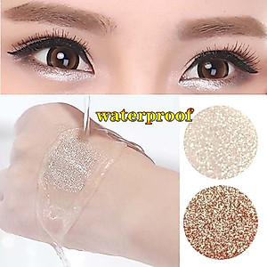 Daeuwiutr Brown Metallic Glitter Eyeshadow Waterproof Smudge Proof Shimmer Eyeshadow Primer Base Palette Create Highlight And Shadow Glitter Eye Makeup(Champagne Gold +Brown Metallic Glitter 10#)