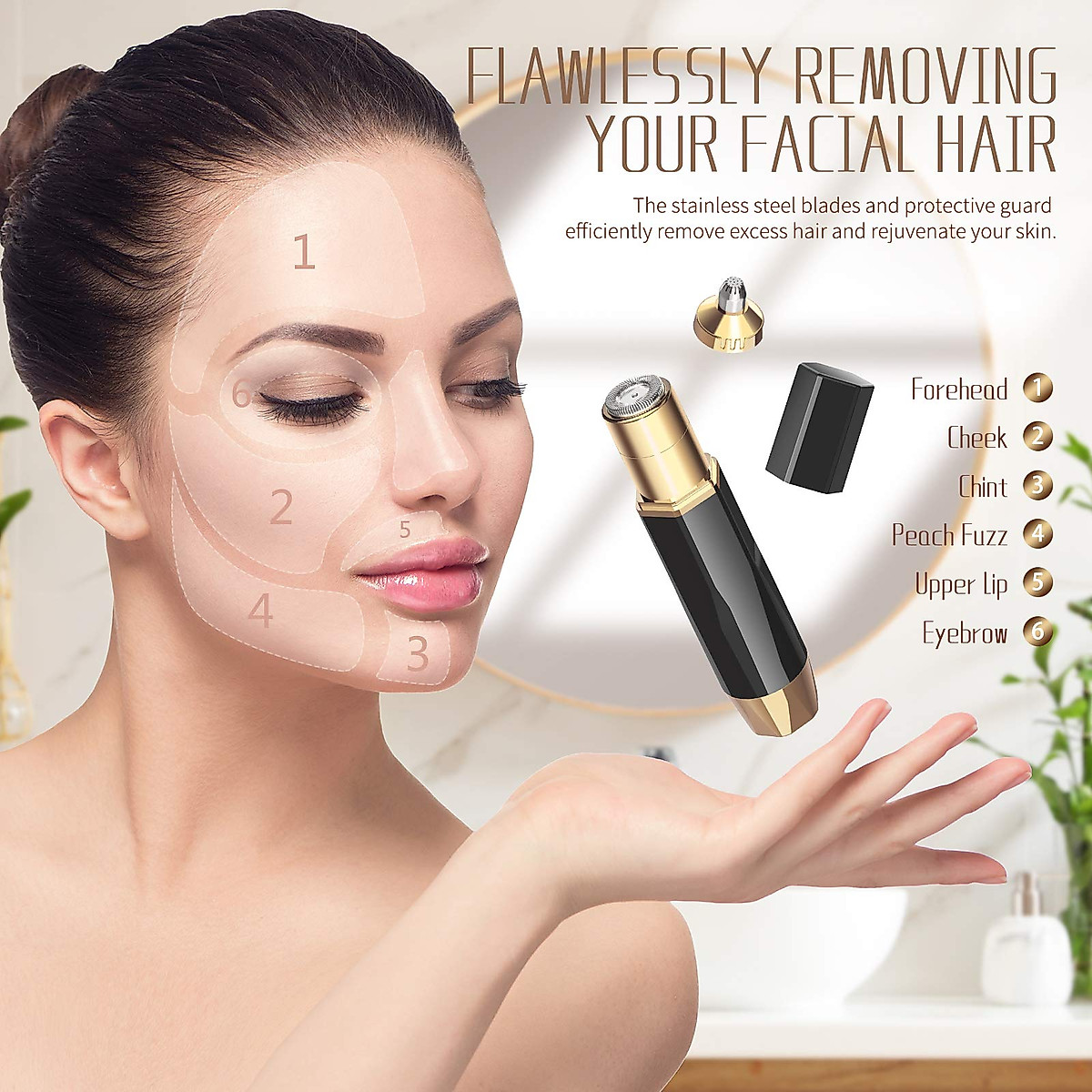 Facial Hair Removal for Women, LigttlemEEE 2-in-1 Painless Lipstick Shaped Hair Remover & Eyebrow Trimmer with Built-in LED Light for Peach Fuzz Lip, Cheek, Chin, Arms, Legs, Body