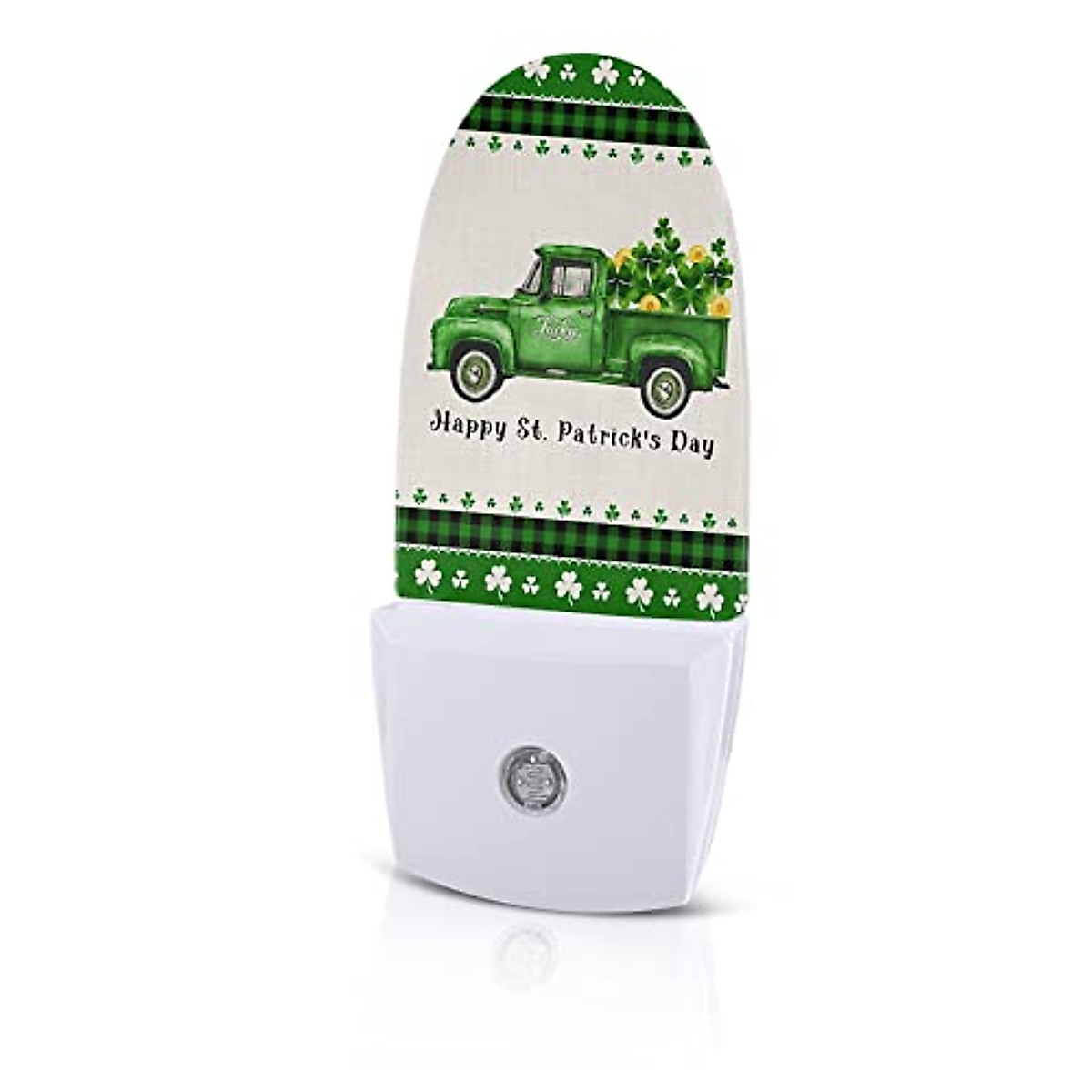 RisQiten St. Patrick's Day Night Light, LED Plug in Night Light, Green Checkered Truck Lucky Clover Gold Night Lights with Dusk to Dawn Sensor Decorative Kids/Adults Nightlight for Bedroom Bathroom