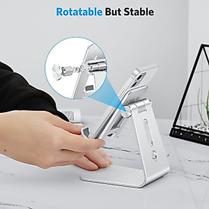 OMOTON C3 Cell Phone Stand for Desk, Larger and Exceptionally Stable, Adjustable Phone Cradle Holder with Bigger Body & Longer Arm, Compatible with iPhone 14, Tablets (7-10") and More, Silver