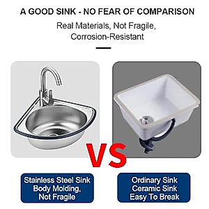 WBRSybUS Wall Mount Bathroom Corner Sink,304 Stainless Steel Triangle Kitchen Washbasin Single Sink,with Drainer Unit and Tap, Sink Edge Protector Basin,34x34cm-depth15cm,Cold Alone, Coldalone