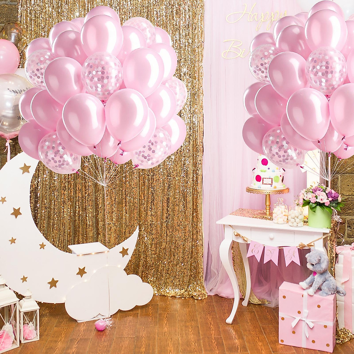 12inch Pink Balloon and Metallic Silver Balloon for Wedding Bridal Birthday Baby Shower Decoration