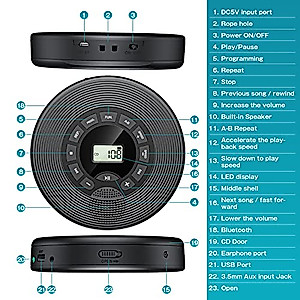 KOVCDVI Portable CD Player for Car Bluetooth CD Player with Speakers 1500mAh Rechargeable Battery Personal CD Players with Display Headphones Memory Function PROG Repeat Mode Supports USB MP3 AUX Play